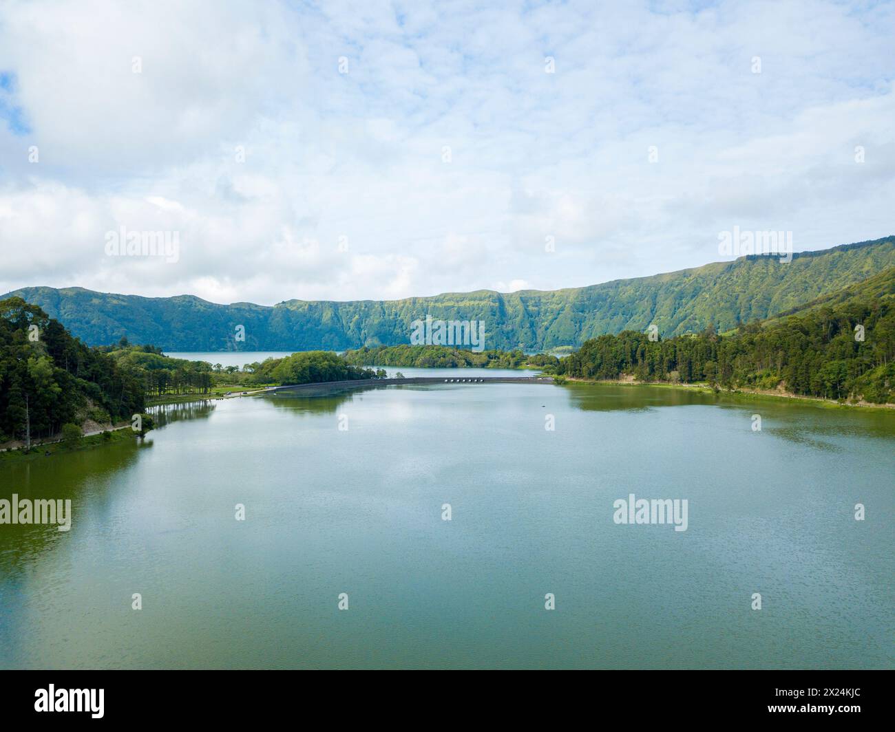 Panoramic view of Twin Lakes Lagoon (Lagoa das Sete Cidades) in Sete ...