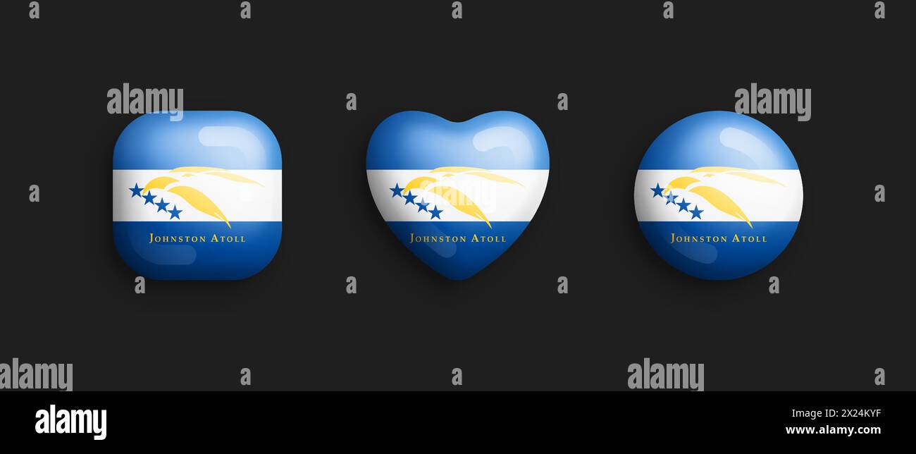 Johnston Atoll Official National Flag 3D Vector Glossy Icons In Rounded ...