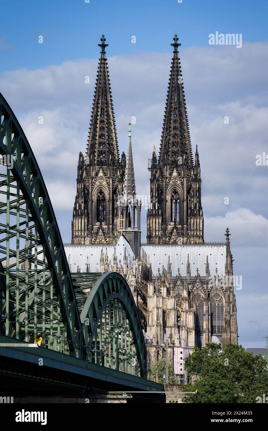 view of the east side of cologne cathedral from the hohenzollern bridge ...