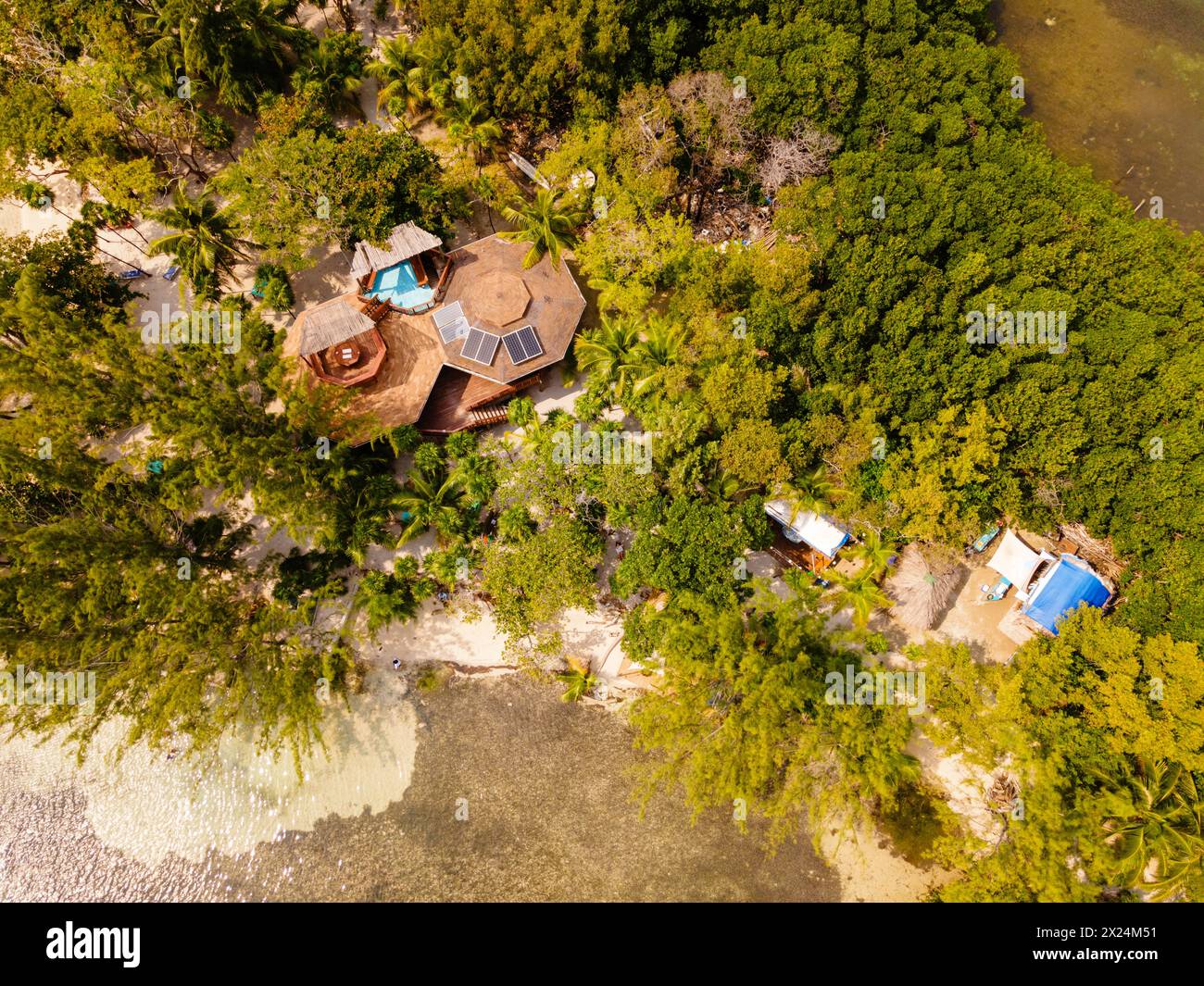 Aerial photograph of the Lime Cay Resort, Roat‡n, Honduras Stock Photo ...