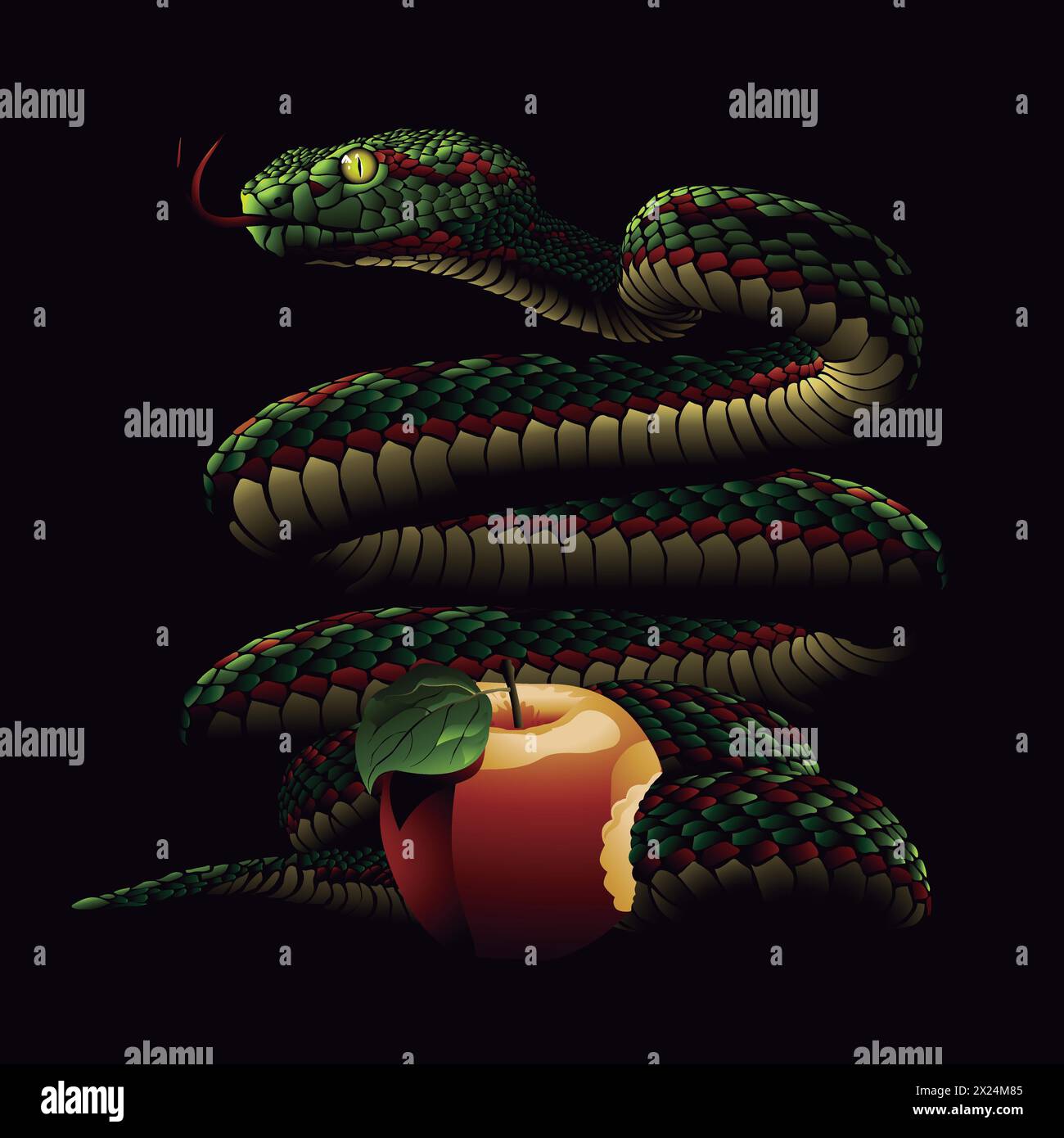 snake with Eden´s apple, deliver us from evil, vector art illustration ...