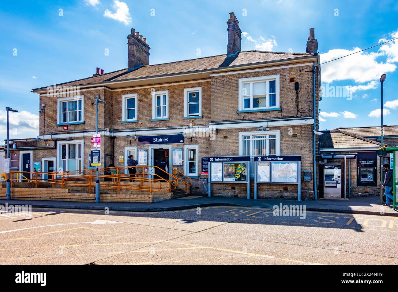 Front view of the railway station in Staines-upon-Thames in Surrey, UK ...