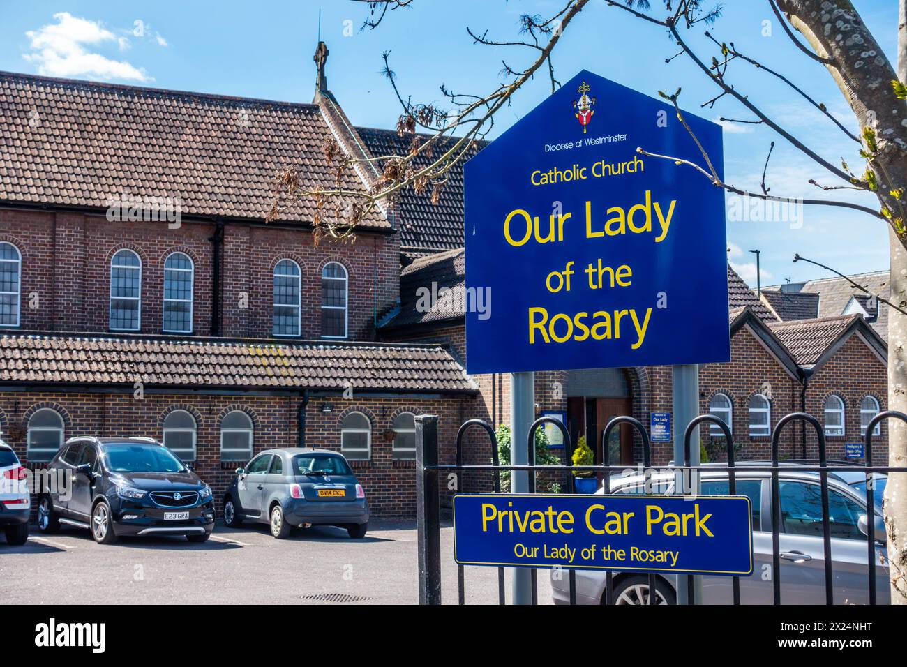 Entrance into the car park of 'Our Lady of the Rosary', a catholic ...