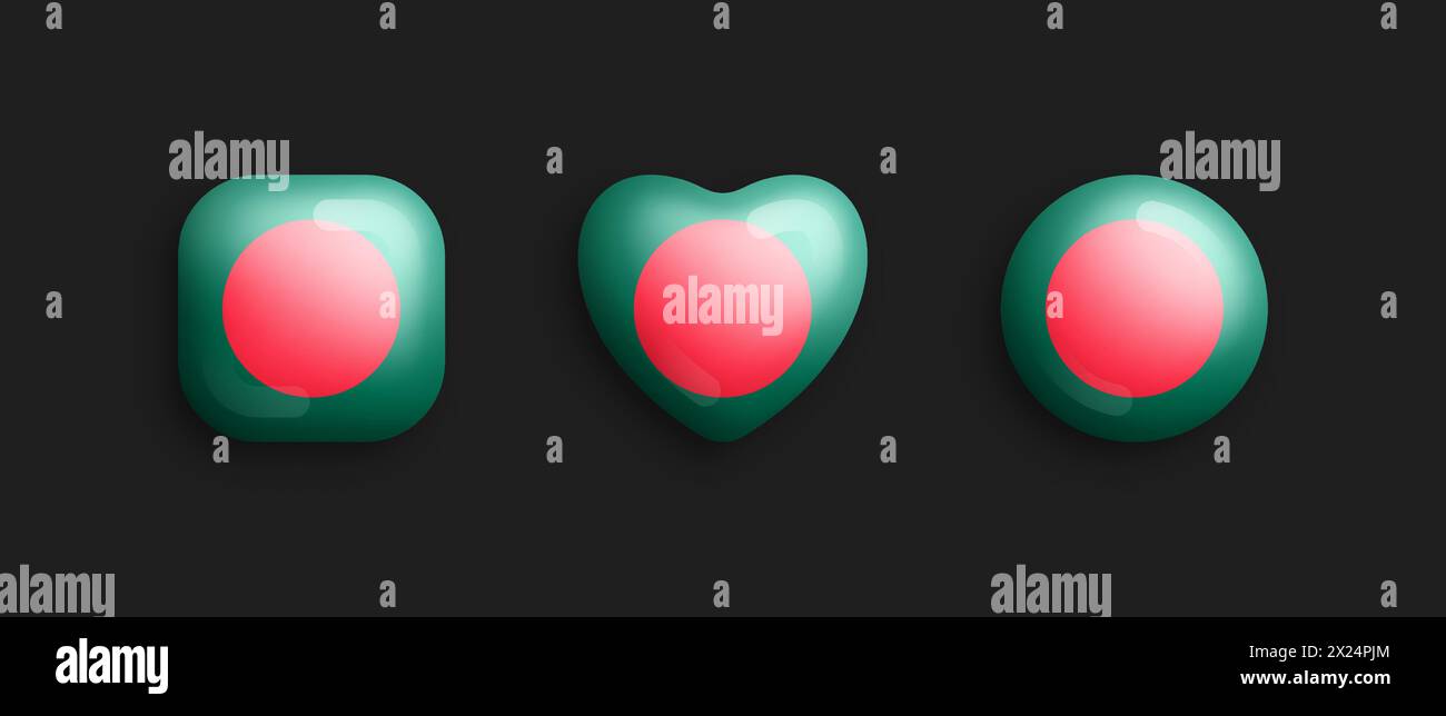 Bangladesh Official National Flag 3D Vector Glossy Icons In Rounded ...