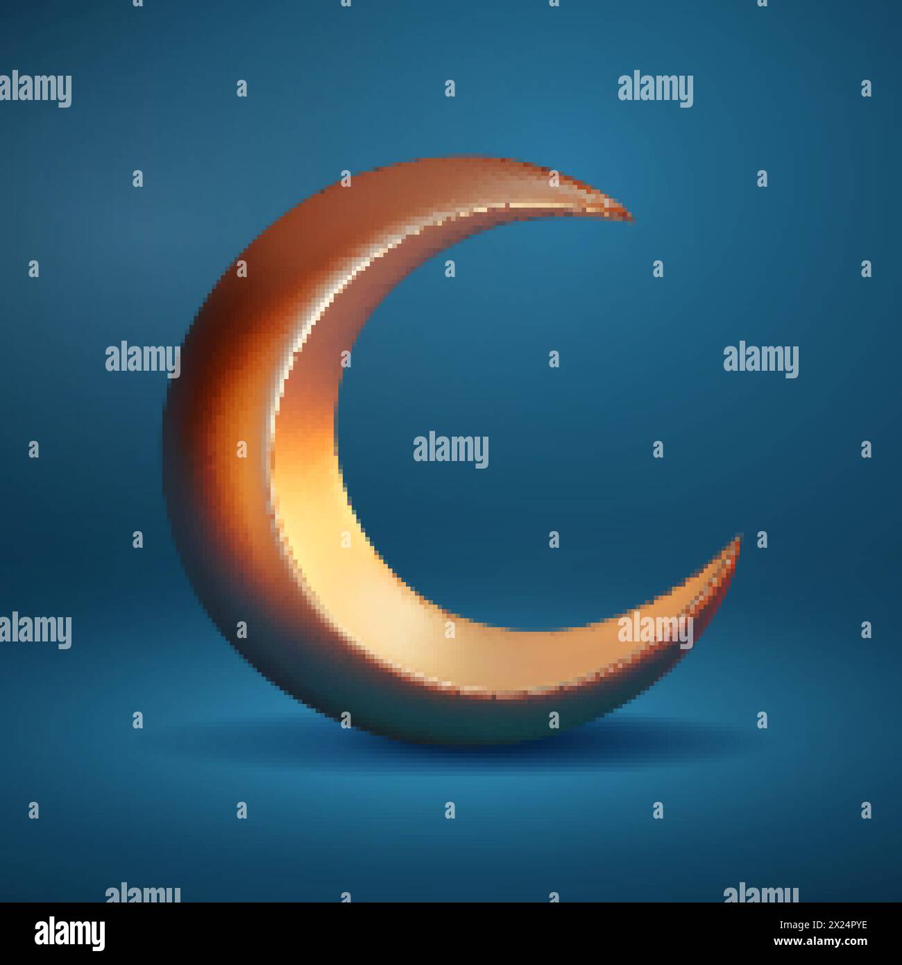 Metallic crescent moon of dark shadow in 3d illustration isolated blue ...