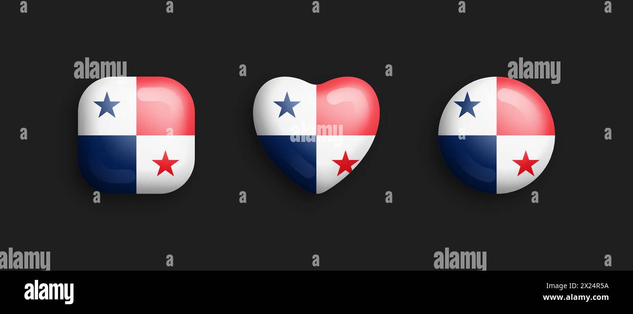 Panama Official National Flag 3D Vector Glossy Icons In Rounded Square ...