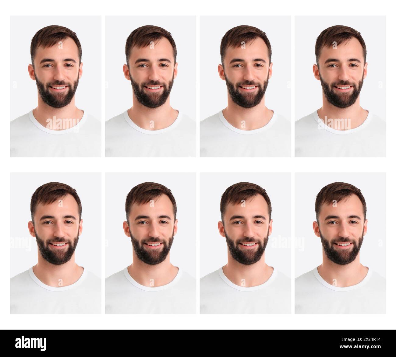 Passport photo, collage. Man on white background, set of photos Stock ...