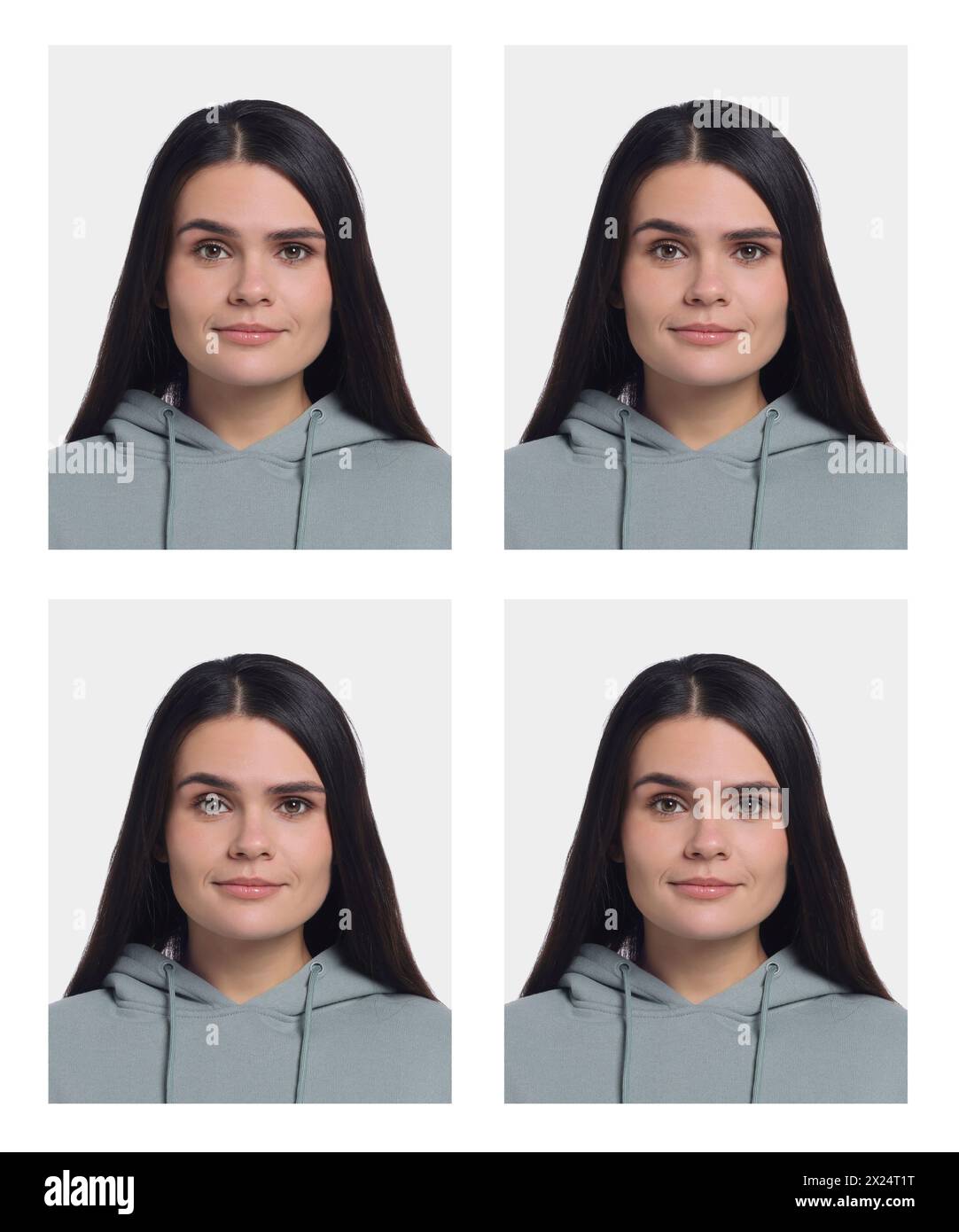 Passport photo, collage. Woman on white background, set of photos Stock ...