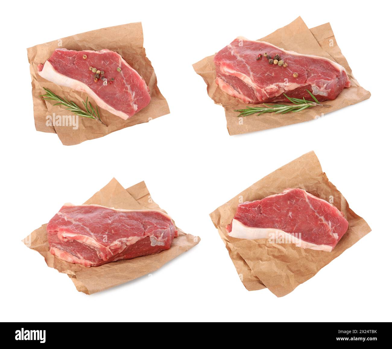 Raw beef steaks isolated on white, set Stock Photo - Alamy