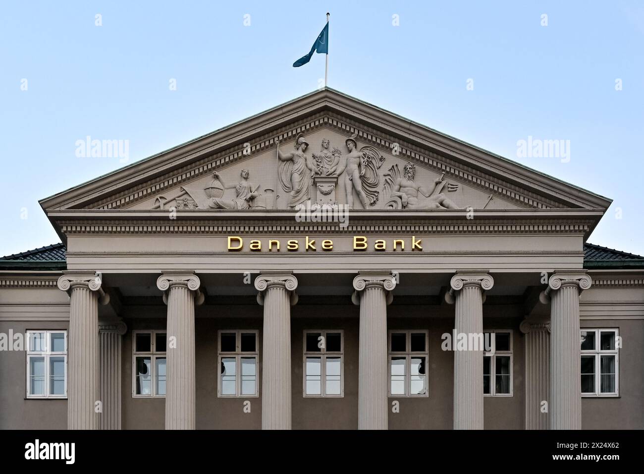 Copenhagen, Denmark - Jul 16, 2023: View of Danske Bank's headquarters in Kongens Nytorv in ...