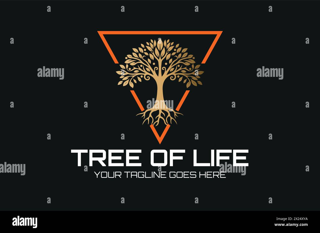 Illustration of the Tree of Life in gold color with triangular lines ...