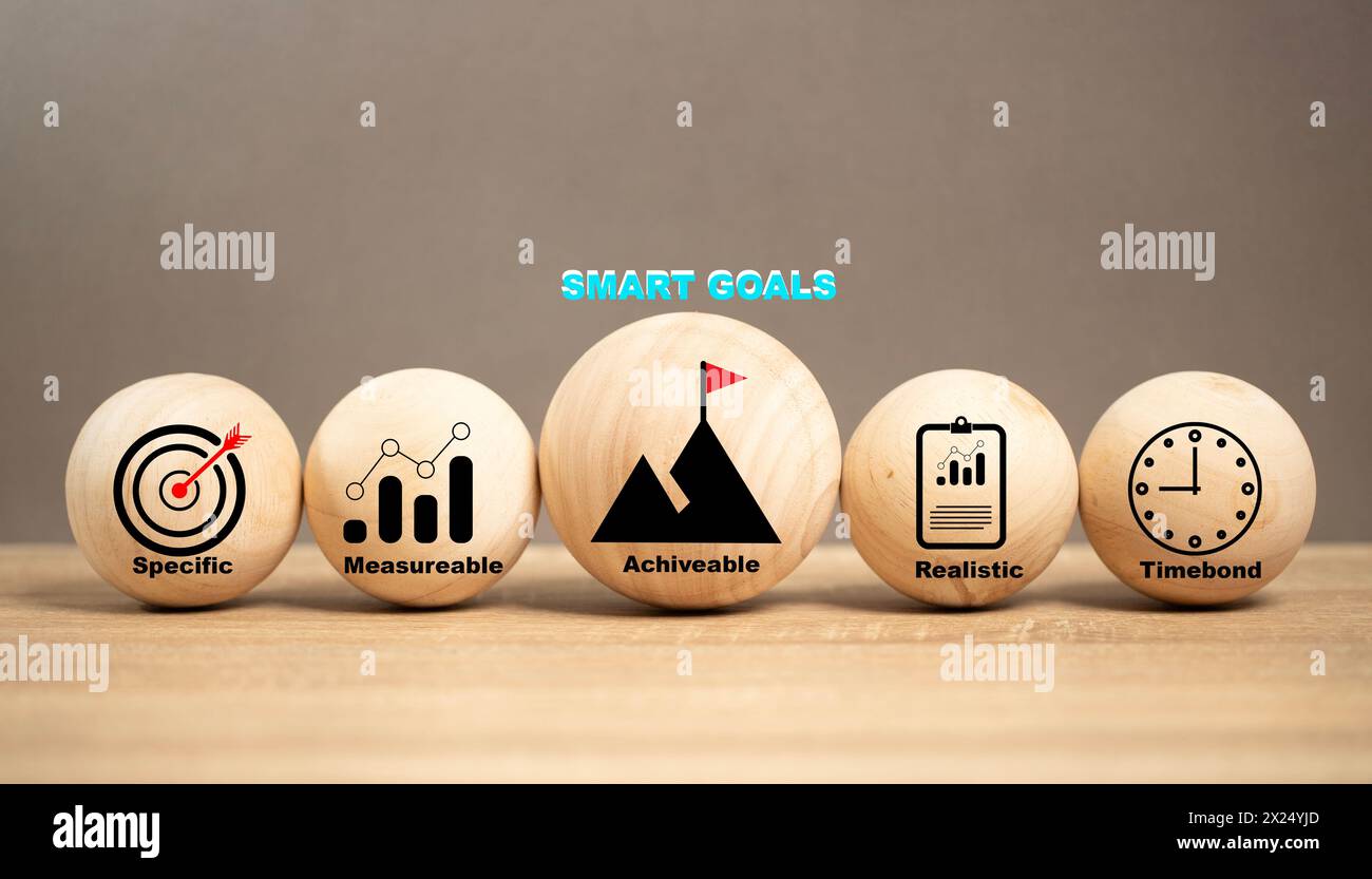 concept of smart goal, Business and SMART symbol on the Wooden ball ...