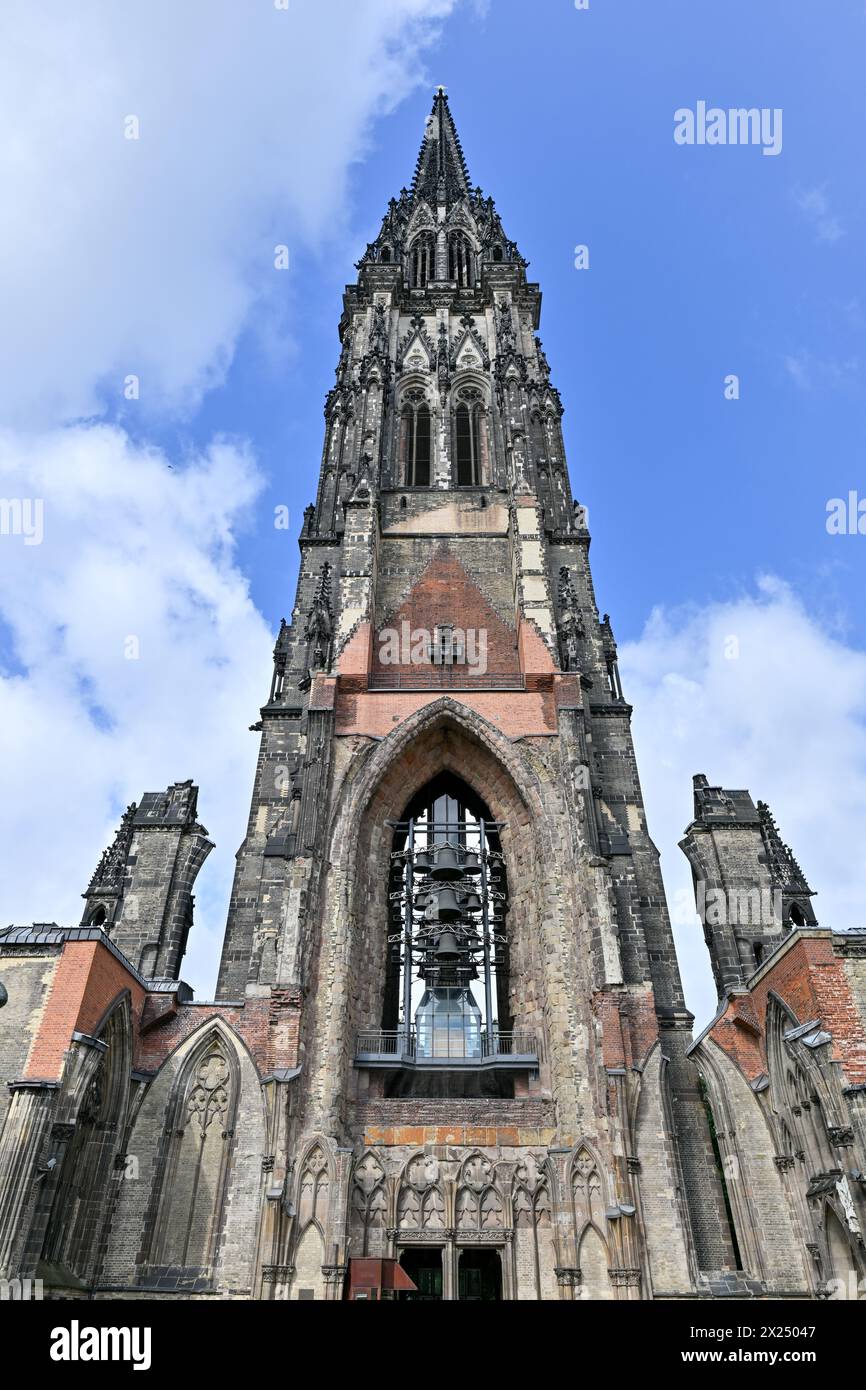 St. Nicholas Church (Saint Nikolai Memorial) Tower in Hamburg, Germany ...