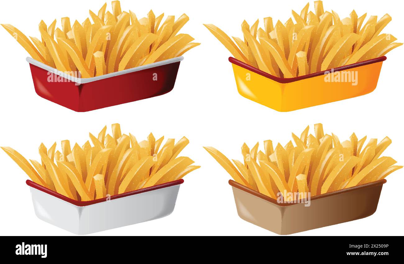 Four containers of golden french fries vector Stock Vector Image & Art ...