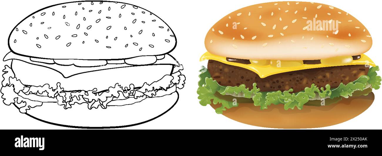 From line art to colored cheeseburger vector illustration Stock Vector ...