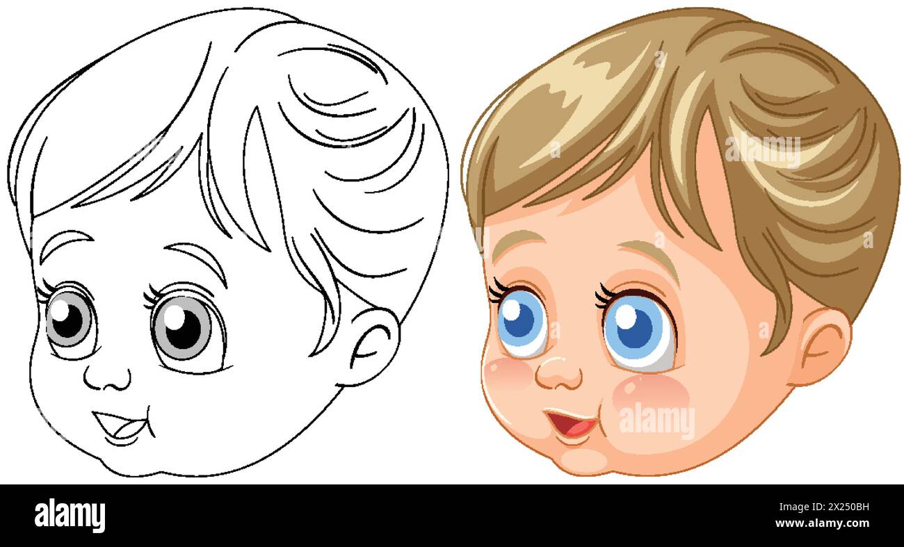 Vector illustration of a baby's face, colored and line art Stock Vector ...
