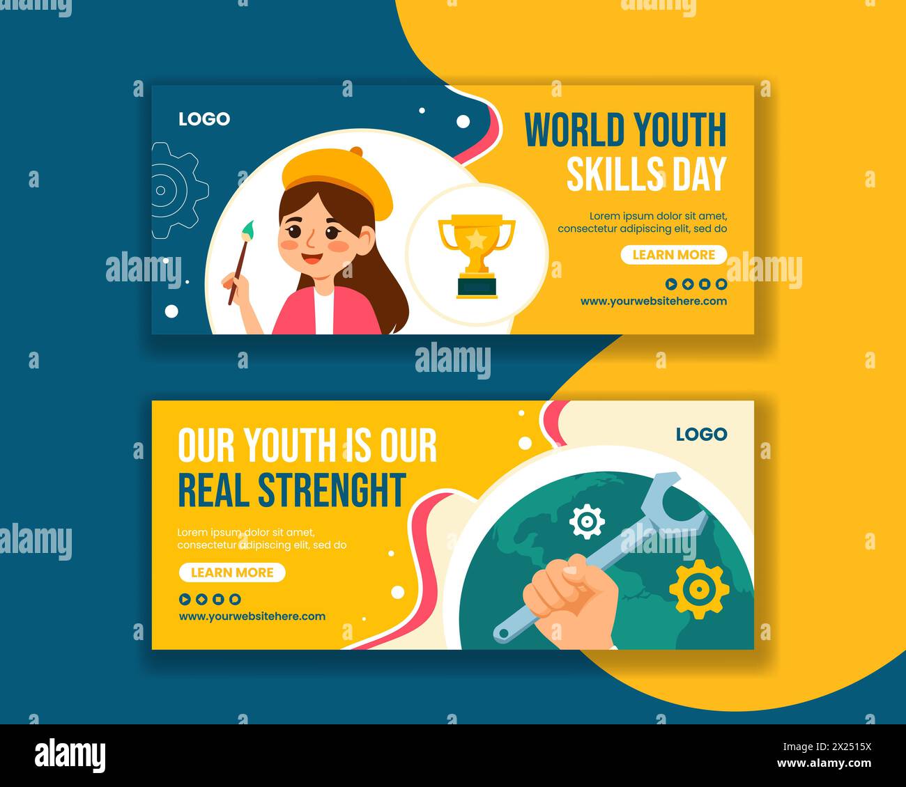 Youth Skills Day Horizontal Banner Flat Cartoon Hand Drawn Templates ...