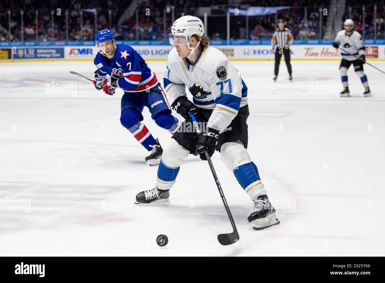 April 19th, 2024: Cleveland Monsters forward Tyler Angle (77) skates in ...