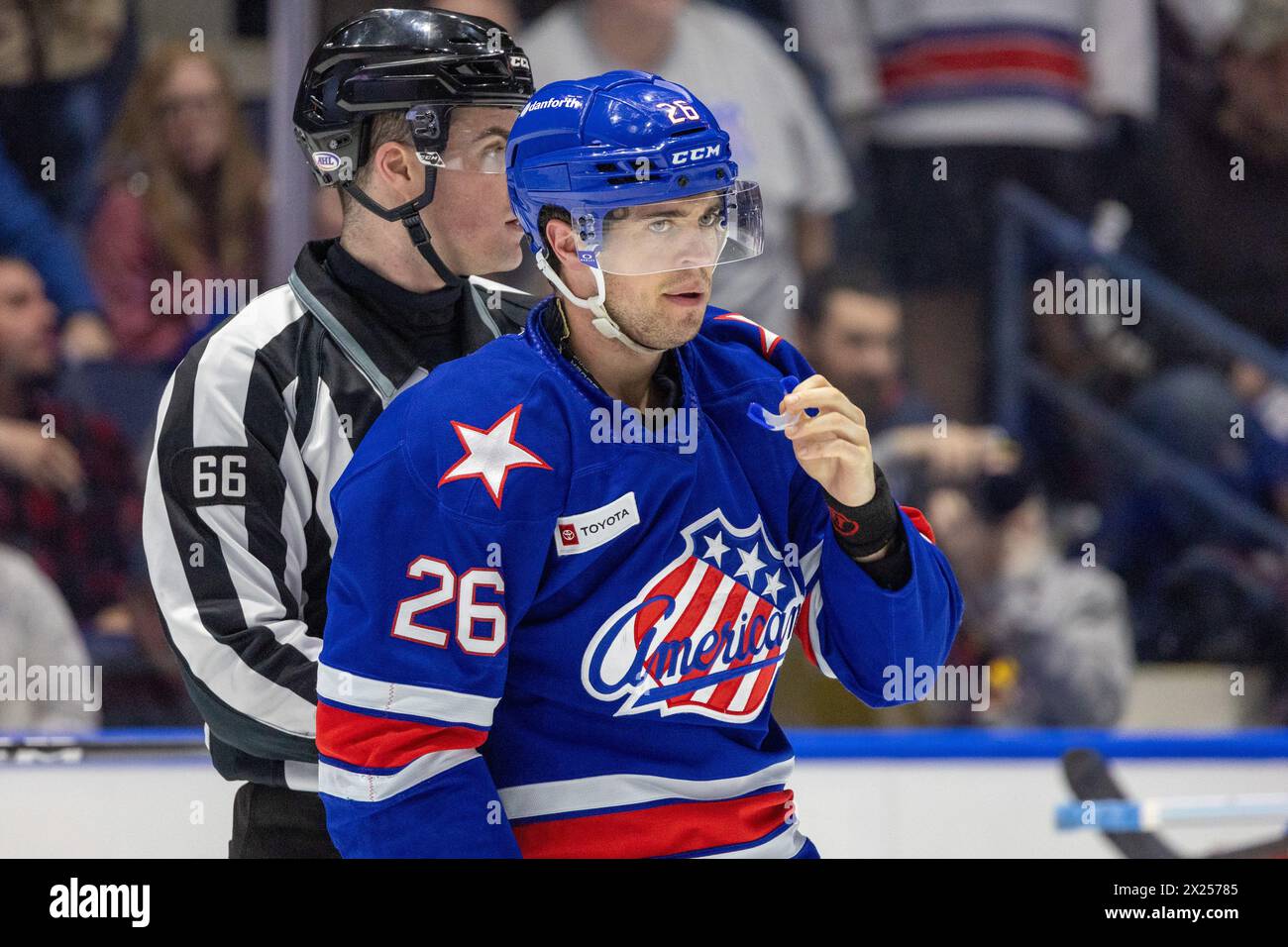 April 19th, 2024: Rochester Americans forward Mason Jobst (26) skates ...