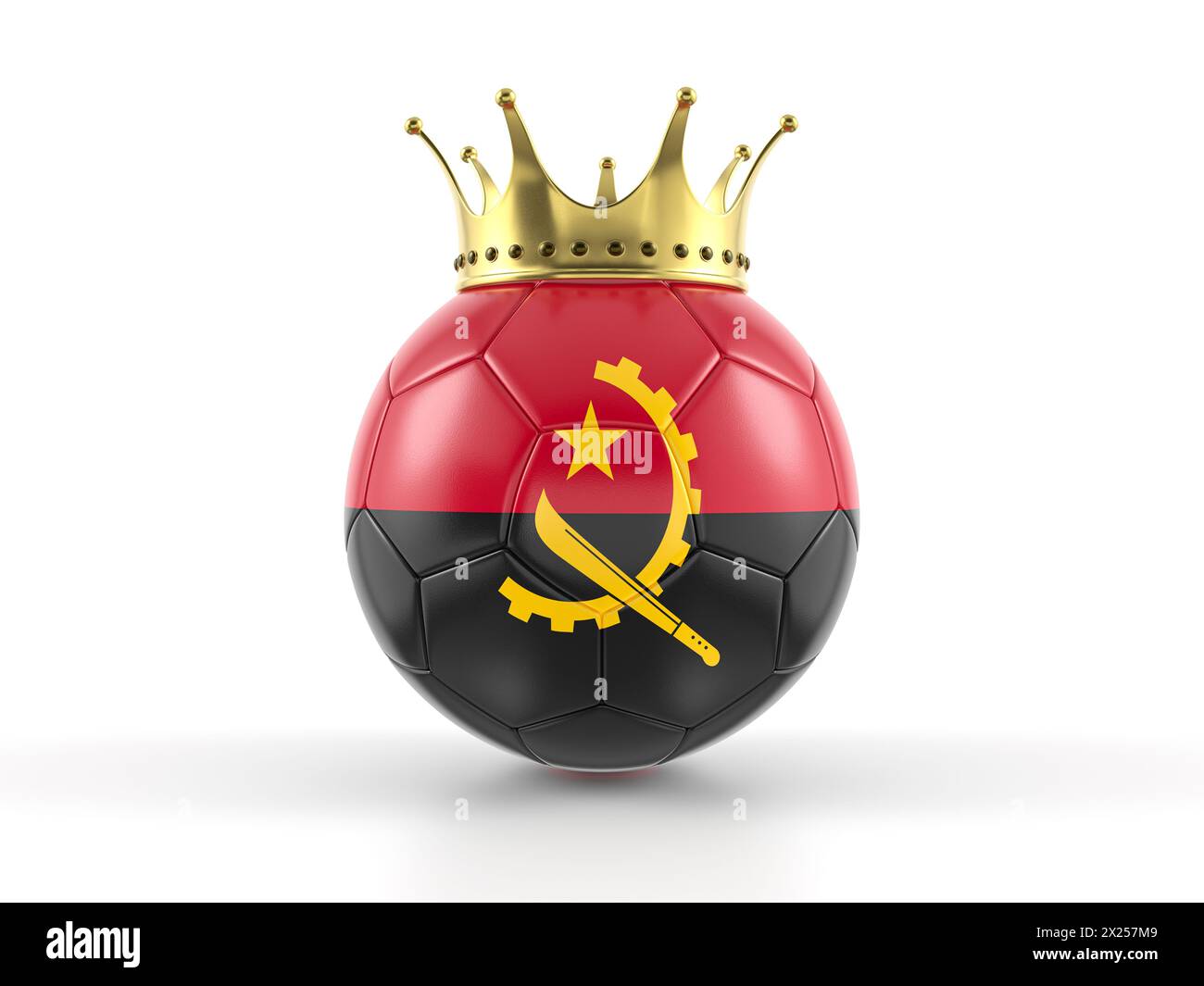 Angola flag soccer ball with crown on a white background. 3d ...