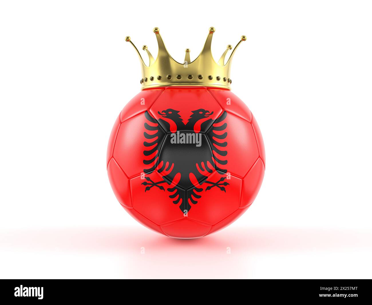 Albania flag soccer ball with crown on a white background. 3d ...