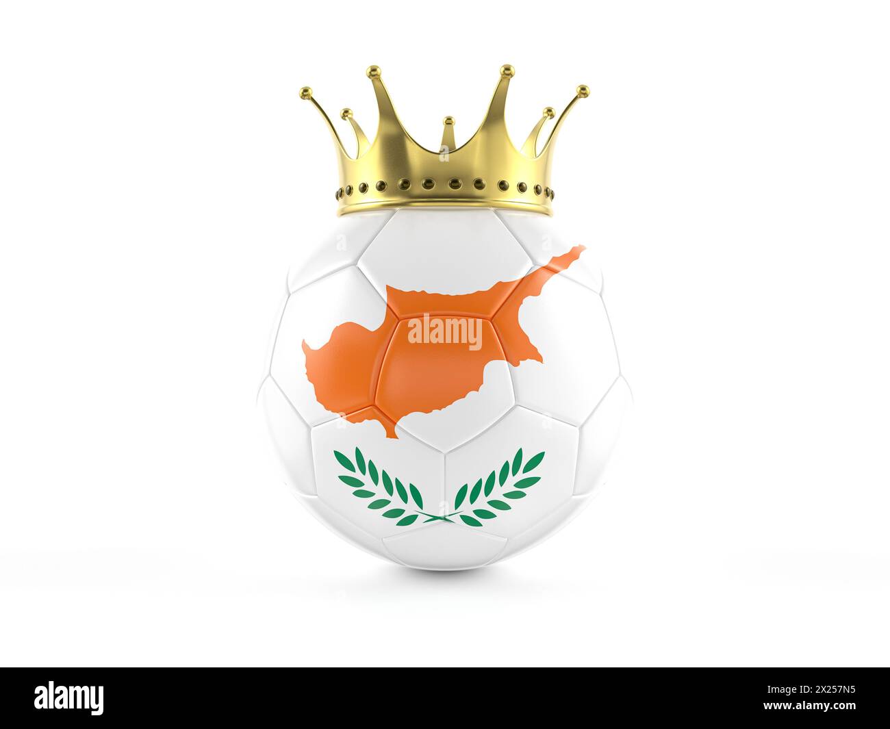 Cyprus flag soccer ball with crown on a white background. 3d ...