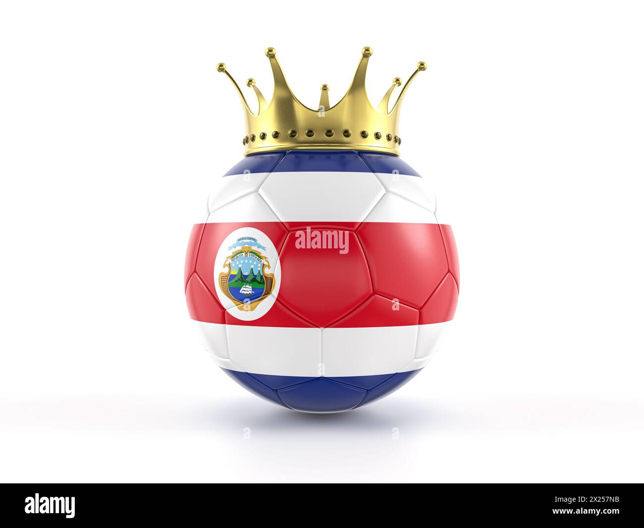 Costa Rica flag soccer ball with crown on a white background. 3d ...