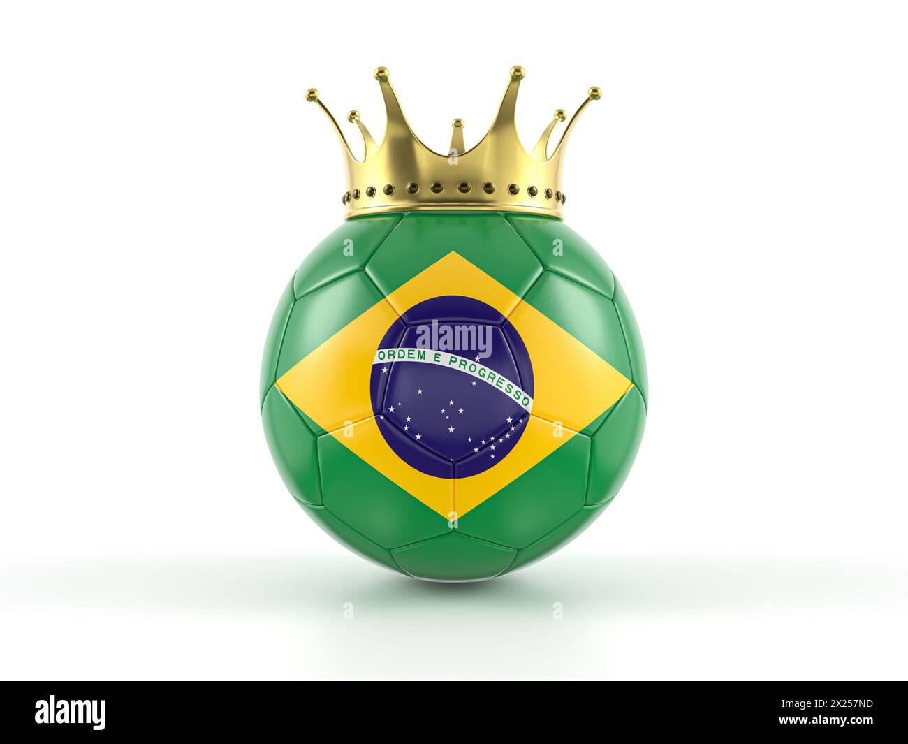 Brazil flag soccer ball with crown on a white background. 3d ...