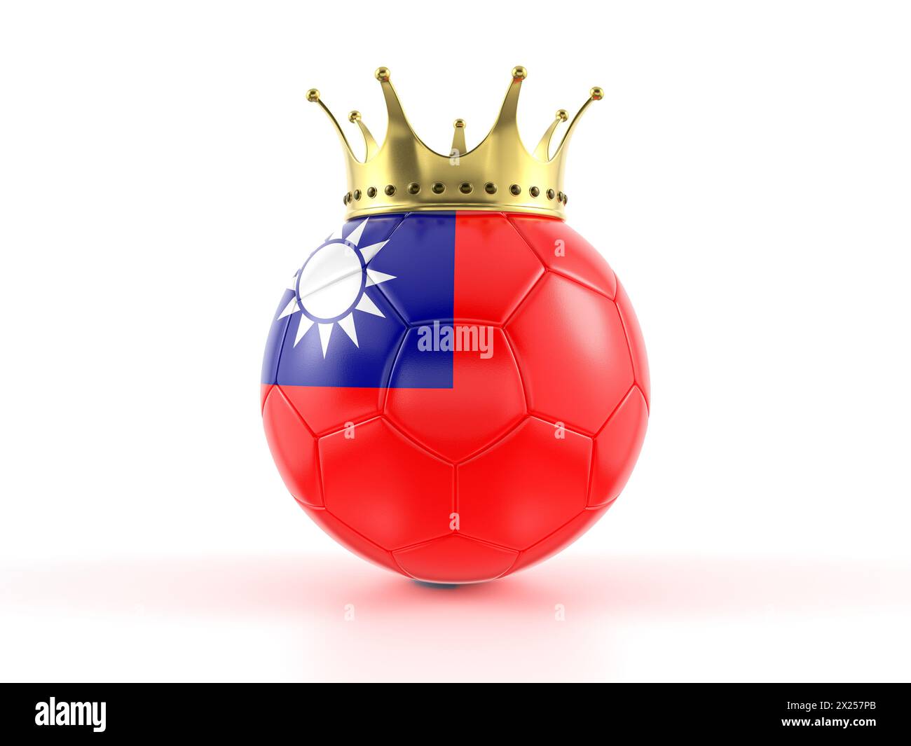 Taiwan flag soccer ball with crown on a white background. 3d ...