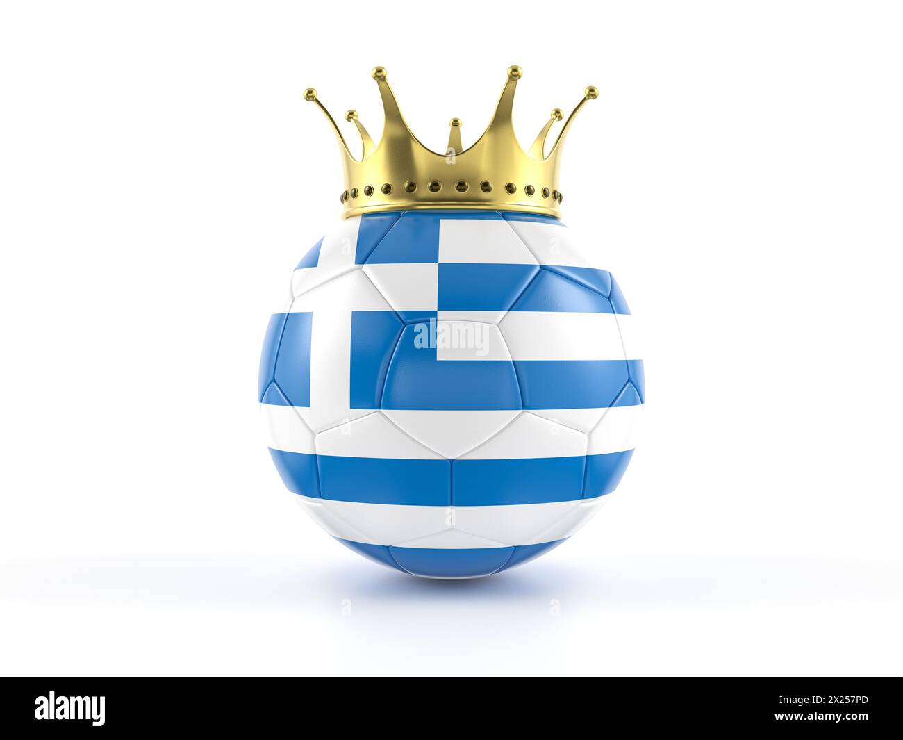 Greece flag soccer ball with crown on a white background. 3d ...