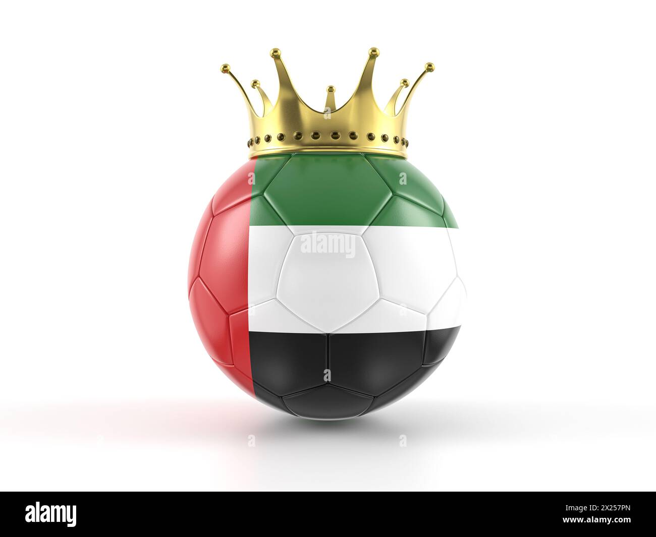 UAE flag soccer ball with crown on a white background. 3d illustration ...