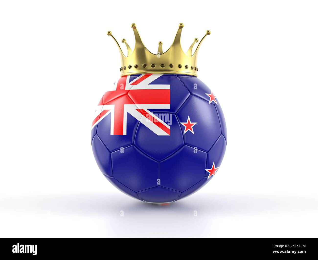 New Zealand flag soccer ball with crown on a white background. 3d ...