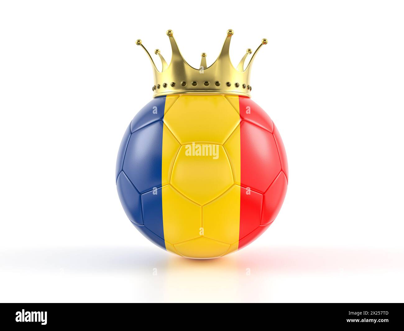 Romania flag soccer ball with crown on a white background. 3d ...