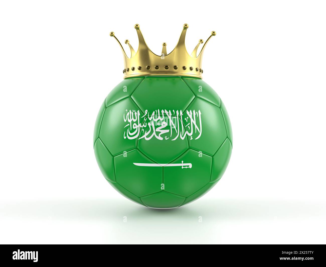 Saudi Arabia flag soccer ball with crown on a white background. 3d ...