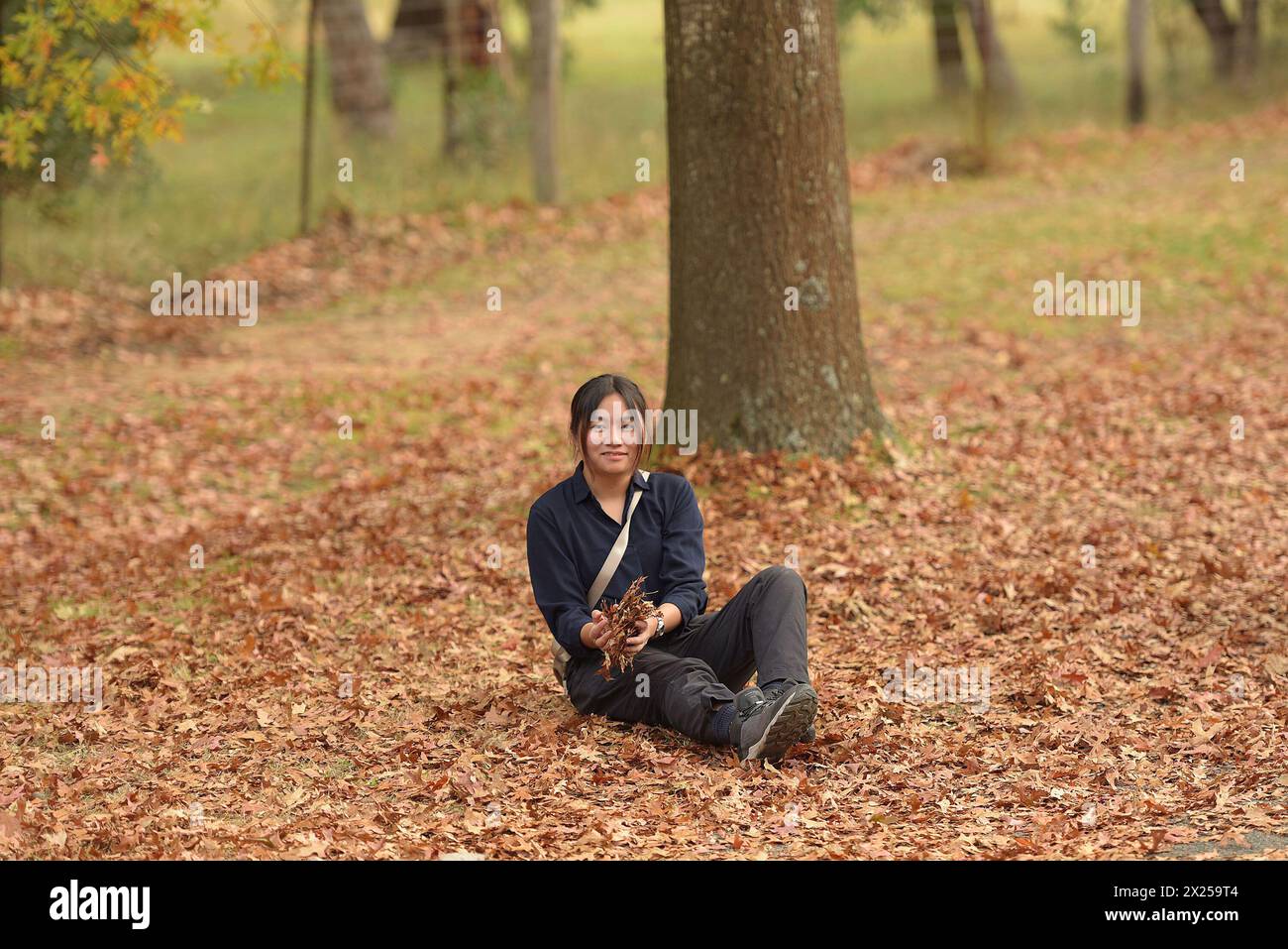 People enjoying autumn at Mount Macedon in Melbourne. The mountain is a ...