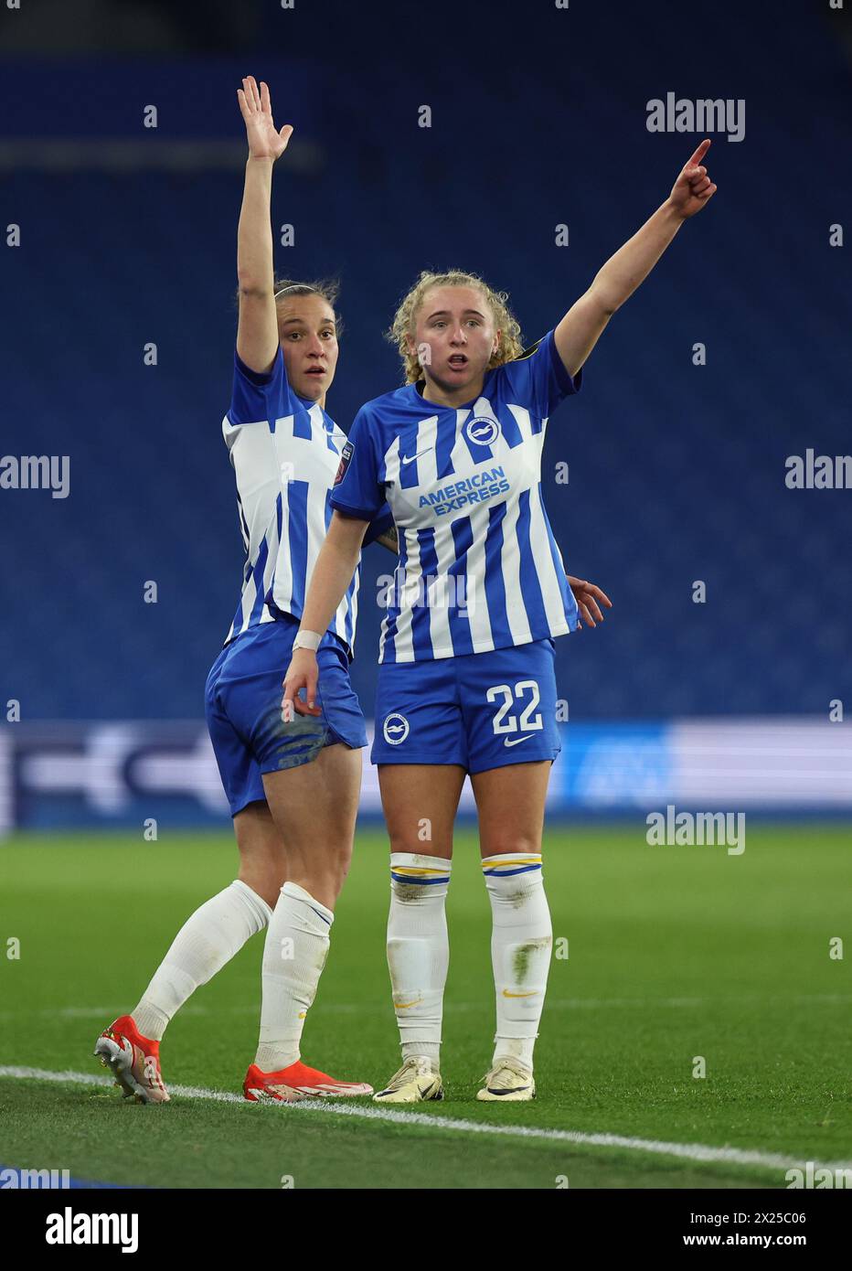 Brighton, UK. 19th Apr, 2024. Brighton's Katie Robinson and Brighton's ...
