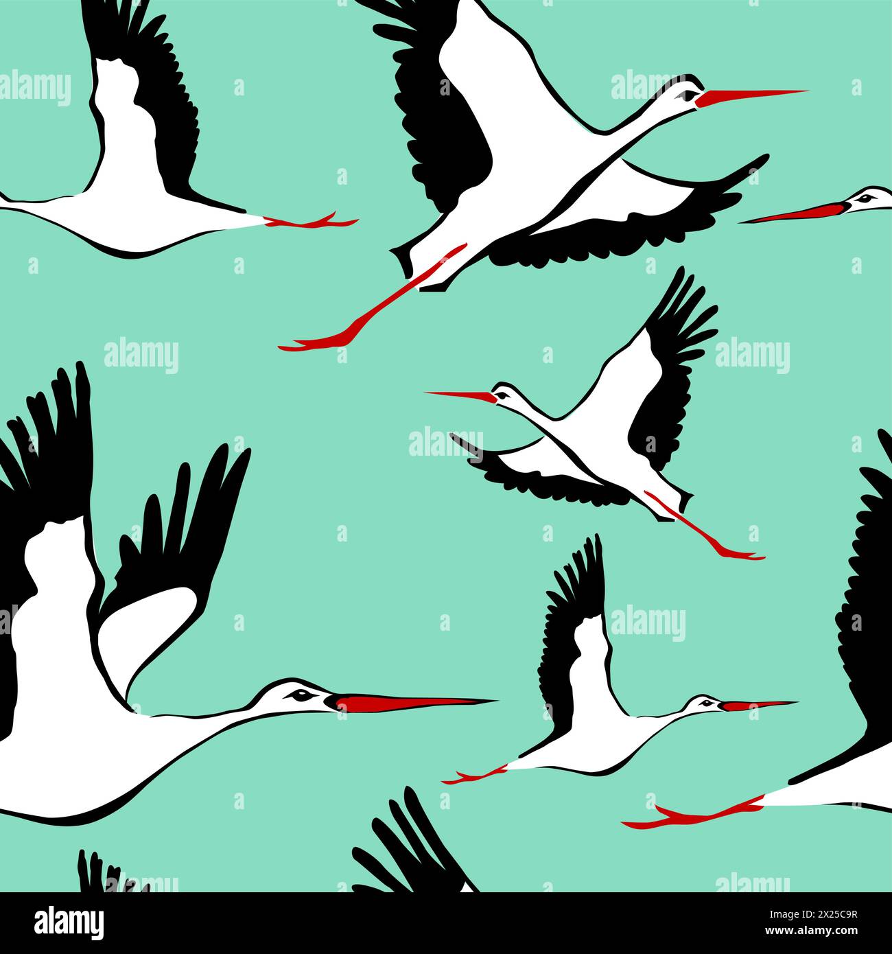 Seamless pattern with flying birds. Crane. Heron. Japanese pattern ...