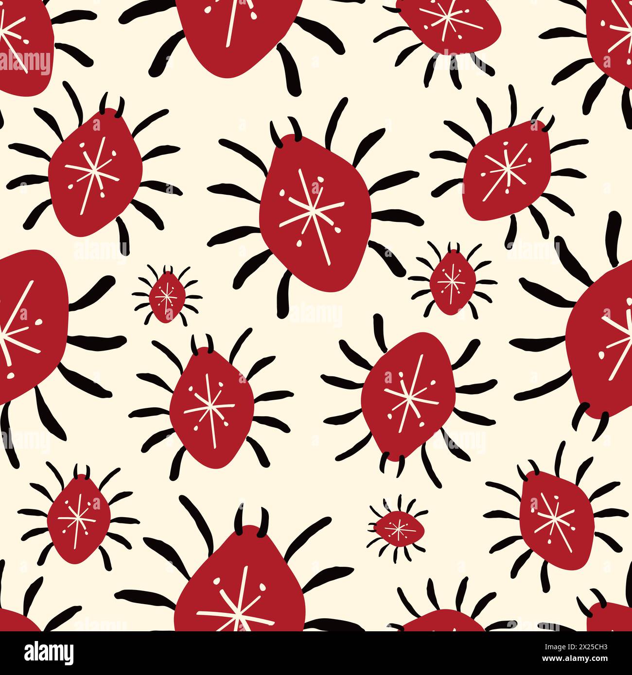 A pattern of red bugs with black spots on a beige background Stock ...