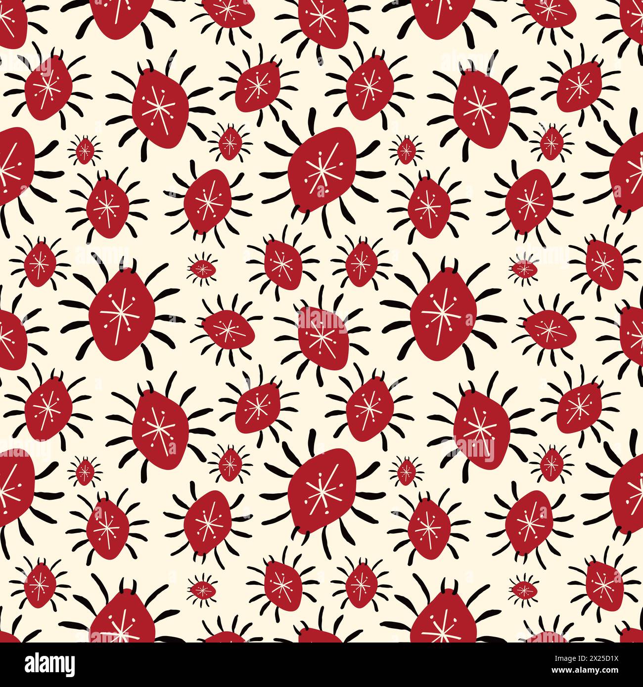 A pattern of red bugs with black spots on a beige background Stock ...