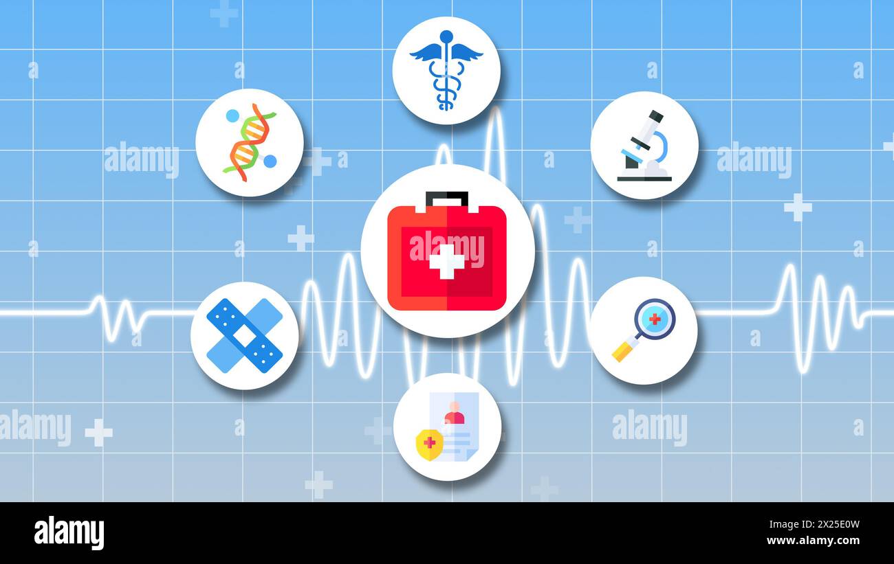 Medical Icons with cardiogram and grid background Stock Photo - Alamy