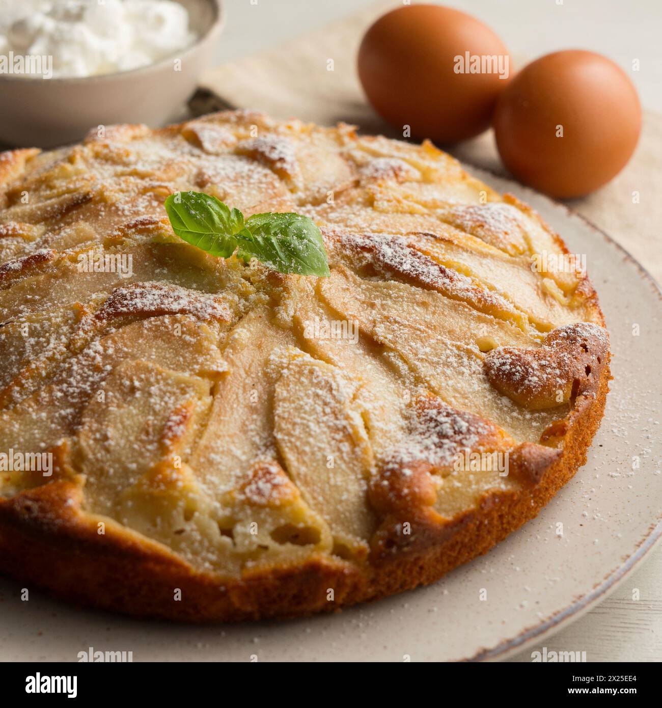 Sponge cake with pear and yogurt. Delicious traditional Italian recipe ...
