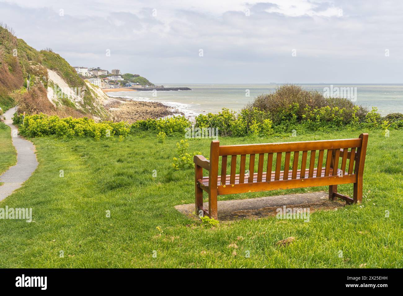A bench near Castle Cove overlooking Ventnor Bay on the Isle of Wight ...