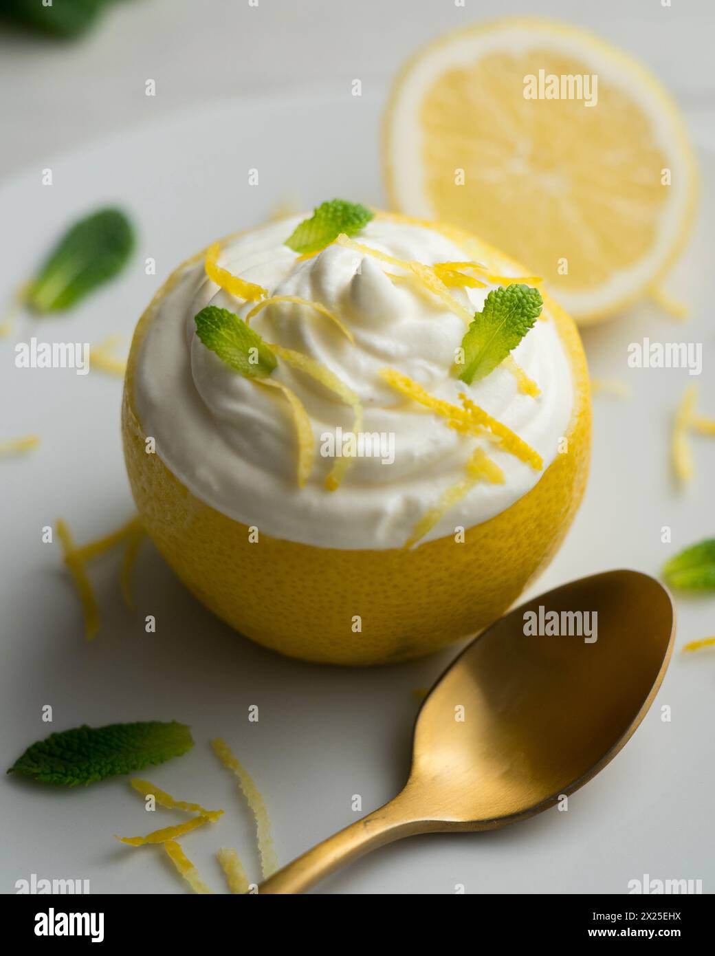 Fresh lemon dessert with yogurt mousse Stock Photo - Alamy