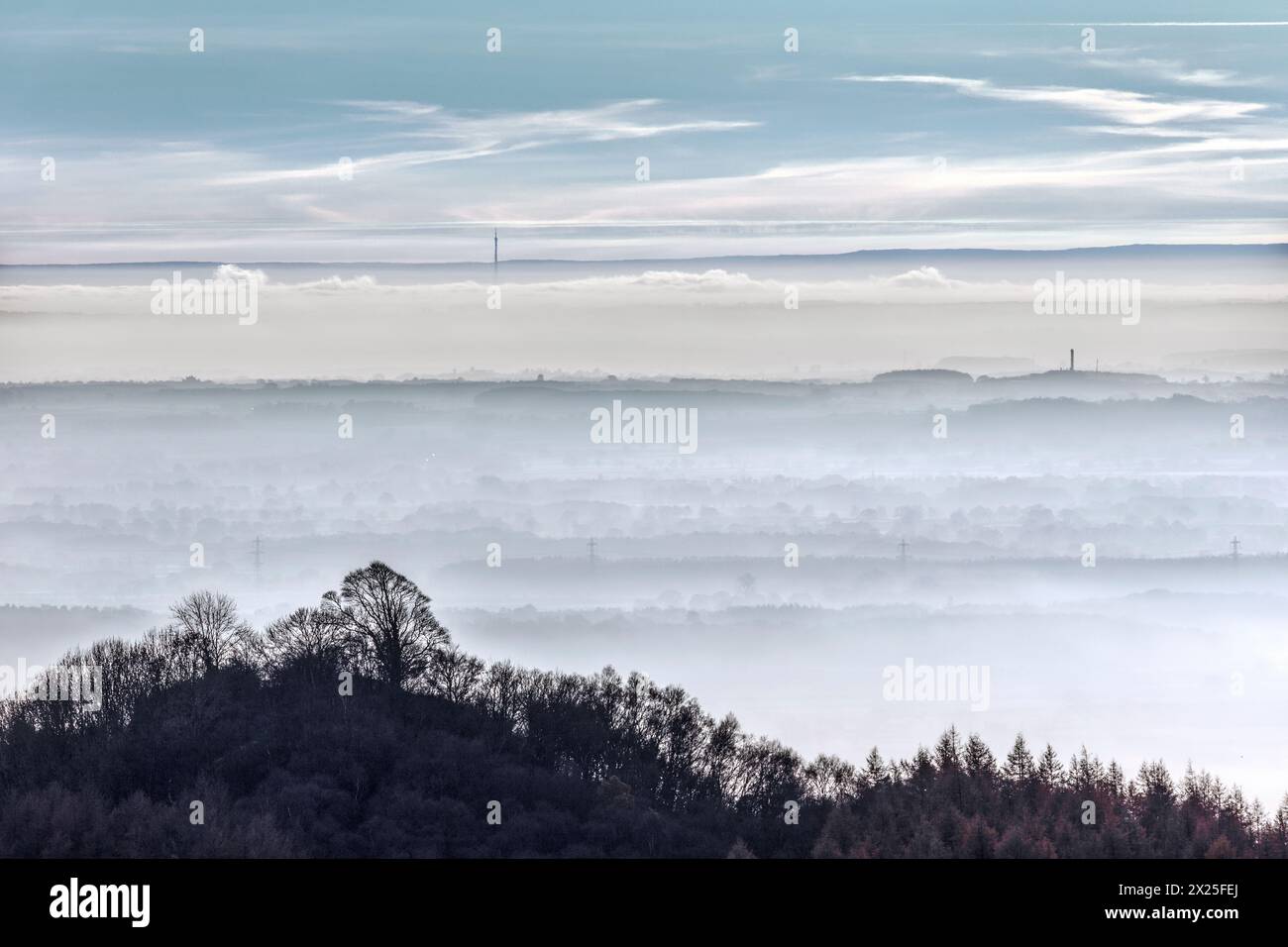 Hood Hill from Sutton Bank near Thirsk and low lying mist on the Vale ...