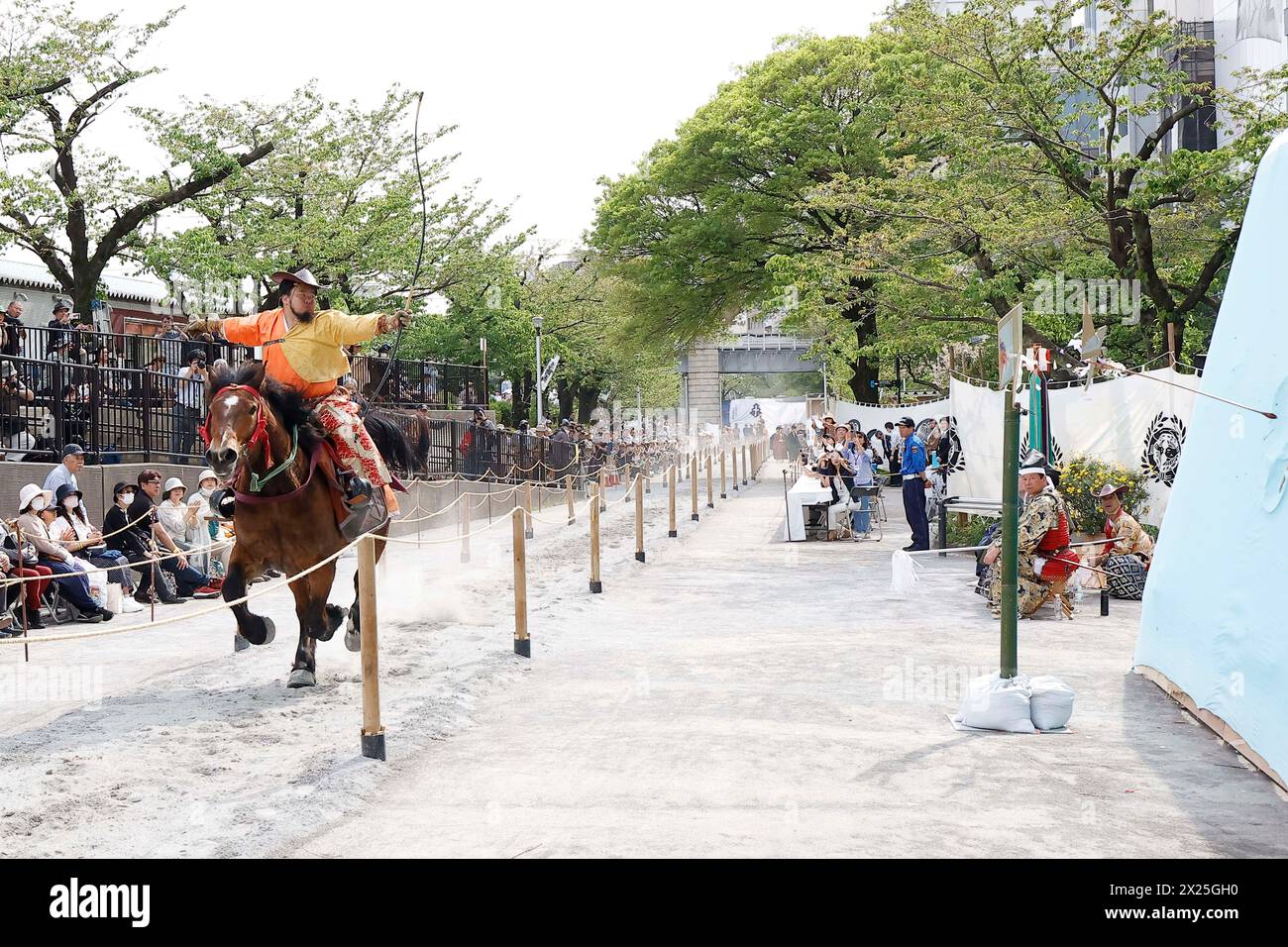Tokyo, Japan. 20th Apr, 2024. An arrow hits the target during a ...