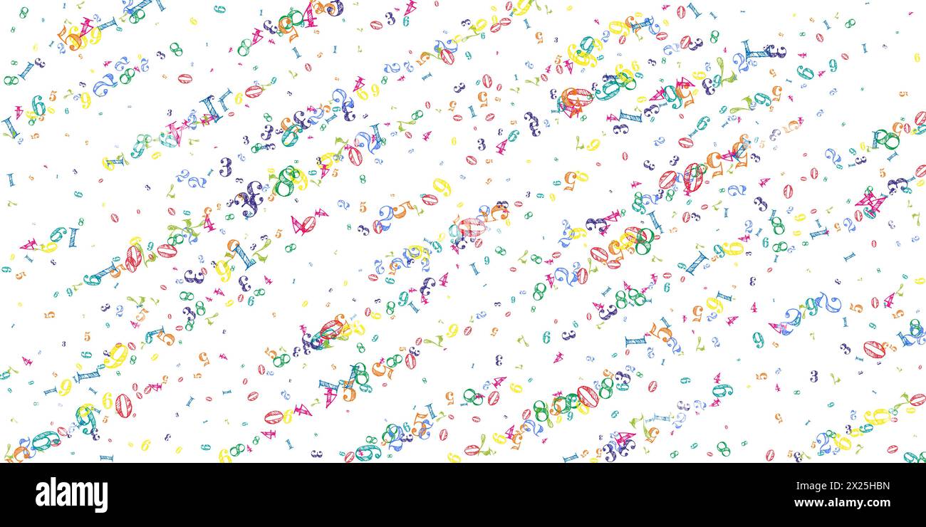 School math notebook cover. Colorful childish numbers floating in the ...