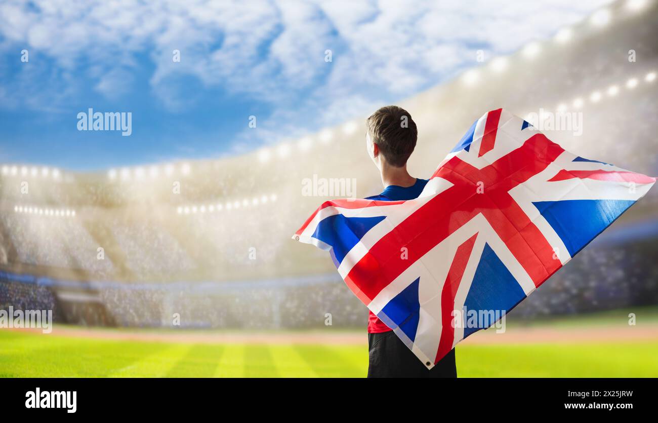 Great Britain sport games supporter on stadium. British fans on sports ...