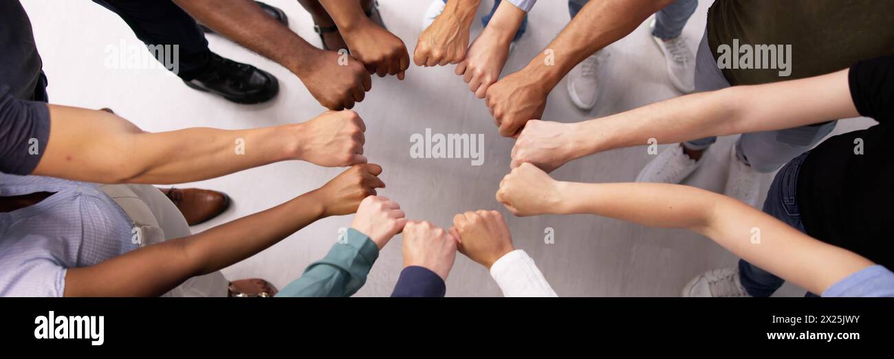 Racial Diversity Team Huddle: Spirited Fist Circle Hand Stock Photo - Alamy