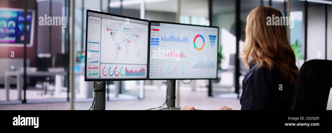 Office computer data analytics dashboard showing KPI metrics Stock ...