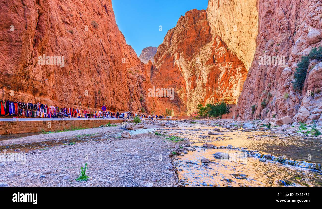 Todra Gorge (Toudgha Gorge) a natural oasis by the Todra River. Tinghir ...